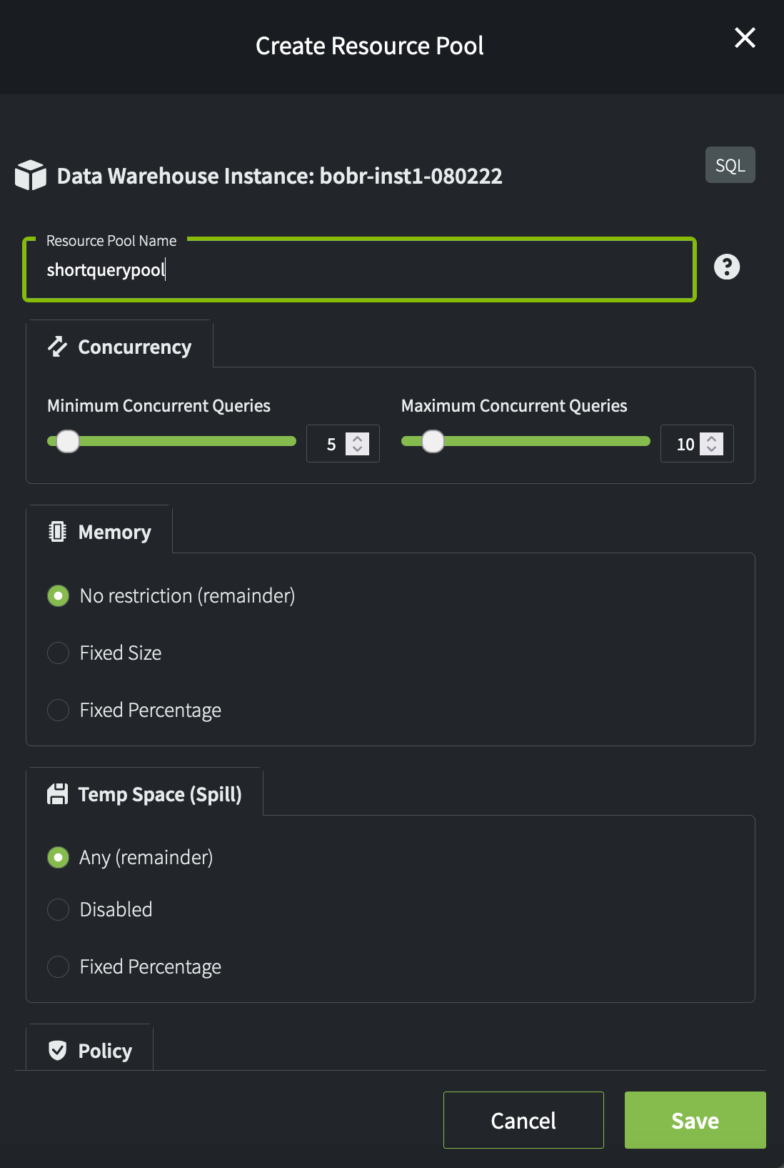 Creating WLM Resource Pools | Yellowbrick Data